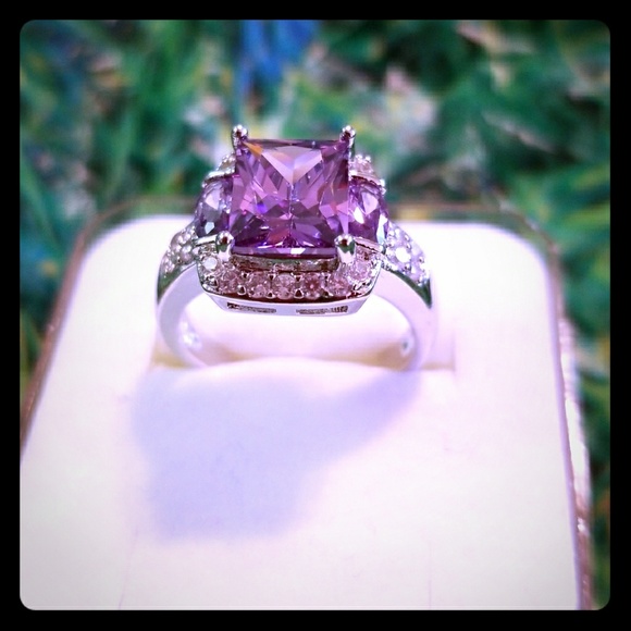 Jewelry | 18k White Gold Filled Purple Cz Princess Cut Ring | Poshmark